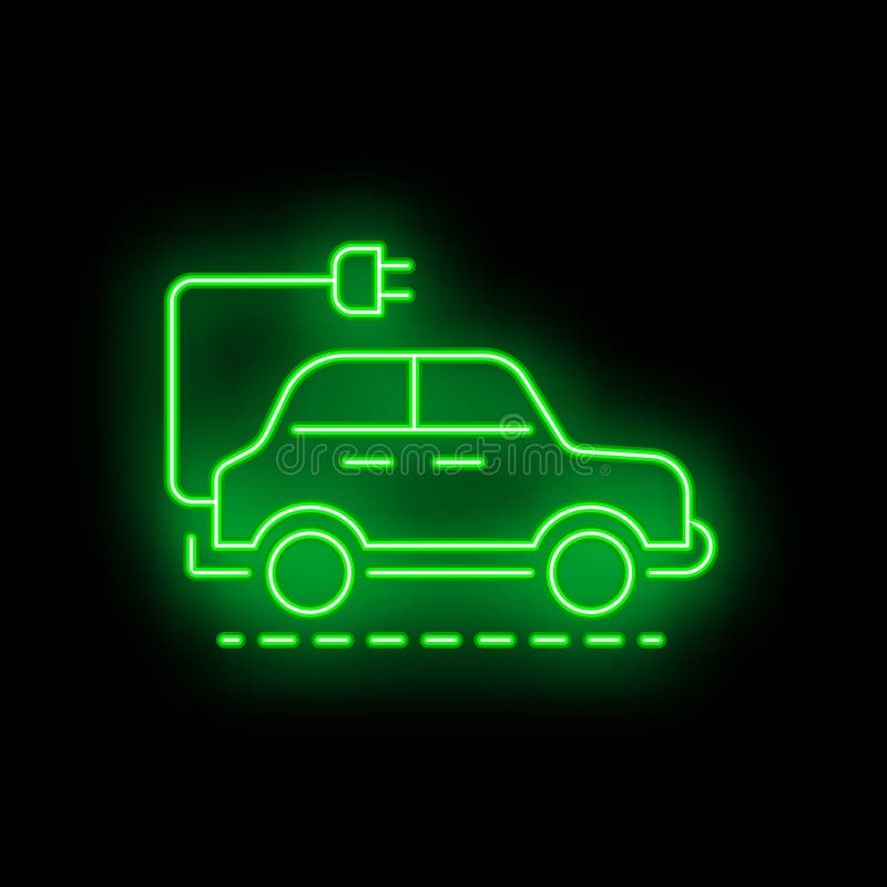 Green Neon Electric Car Charging with Plug Icon Stock Vector ...