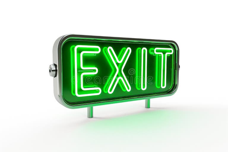 Green Neon Exit Sign with a Reflective Effect, Guiding Towards a Safe ...