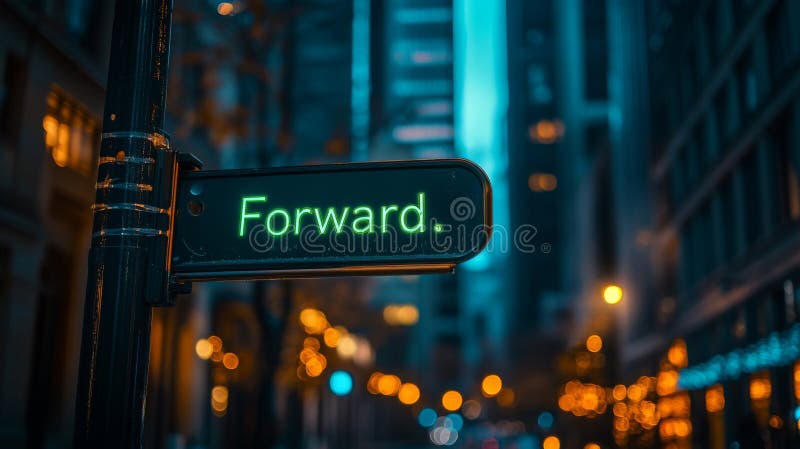 Green Neon Forward Sign in a Night City Stock Illustration ...