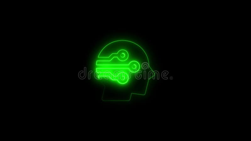 Green Neon Head Outline with Circuit Pattern Symbolizing Artificial ...