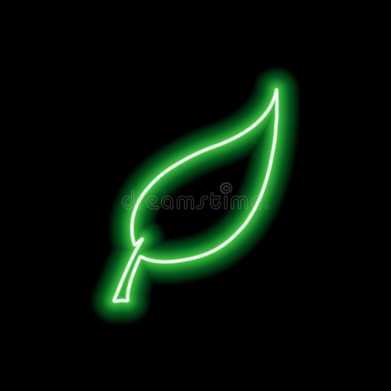 Green Neon Leaf Outline from a Tree on a Black Background Stock Vector ...