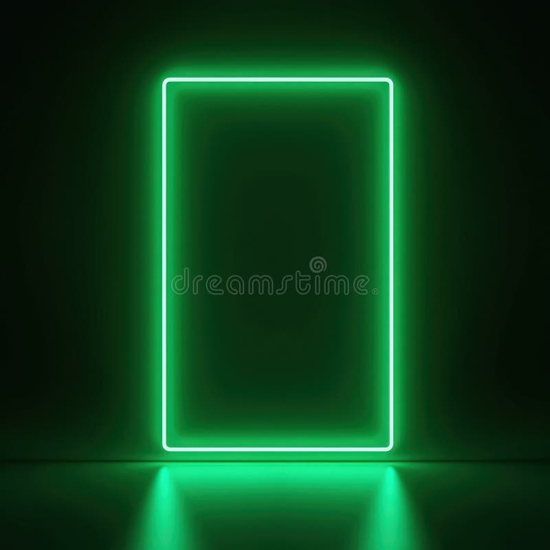 Green Neon Light Frame in Dark Room. Stock Illustration - Illustration ...
