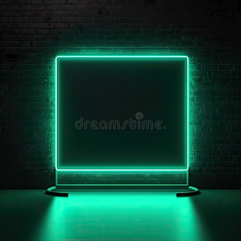 Green Neon Light Frame with Empty Blank Space for Mockup. Rectangle ...