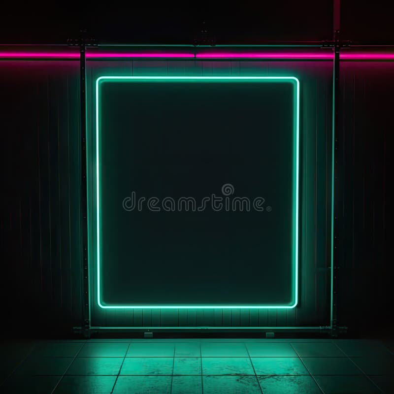 Green Neon Light Frame. Rectangle Fluorescent Blank Frame Stock Image ...