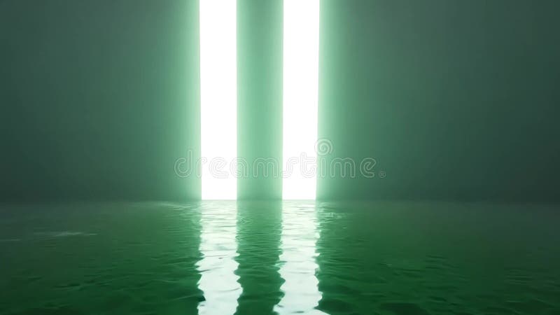 Green Neon Light Reflects on Water, Futuristic Background Stock Footage ...