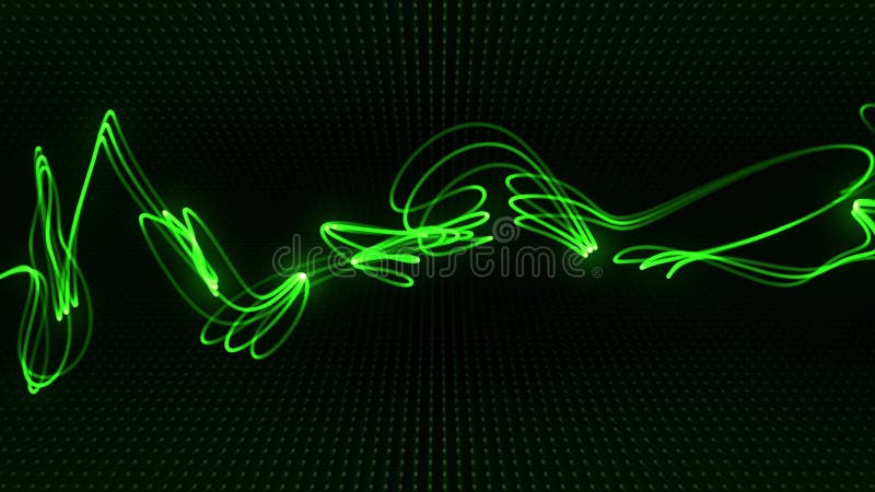 Green Neon Light Streaks Morphing and Floating in the Darkness with ...