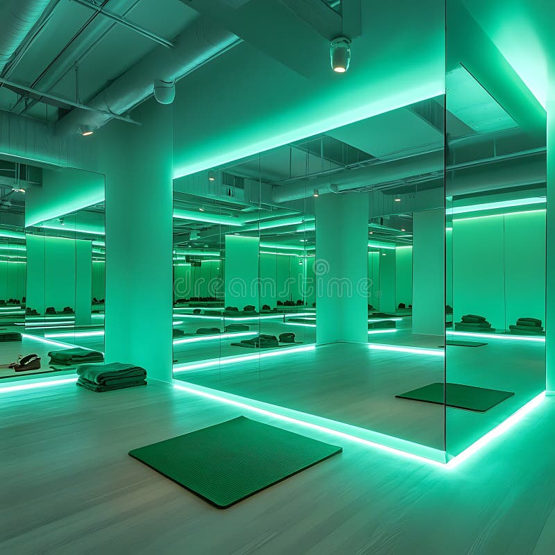 Green Neon Lights in a Modern Yoga Studio Stock Illustration ...