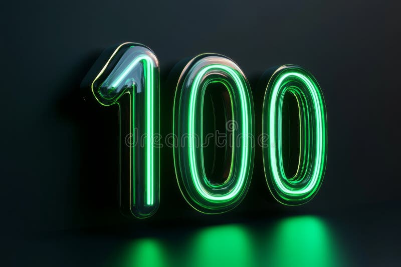 Green Neon Number 100 Glowing on Dark Background Representing a Maximum ...
