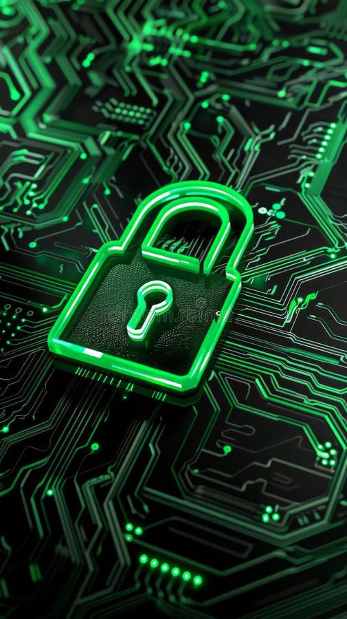 Green Neon Padlock on a Circuit Board Stock Image - Image of glow ...