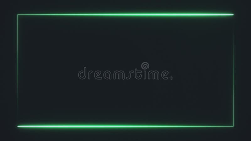 Green Neon Rectangle Frame at the Screen Edge on Black Background ...