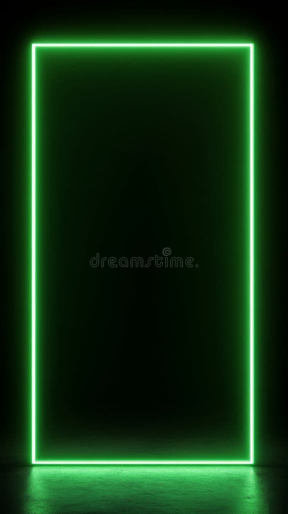 Green Neon Rectangular Frame with Dark Background, Glowing Digital ...