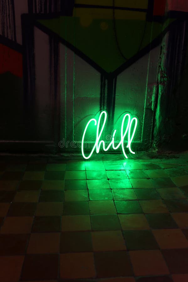 Green Neon Sign Chill. Trendy Style Stock Photo - Image of lights ...