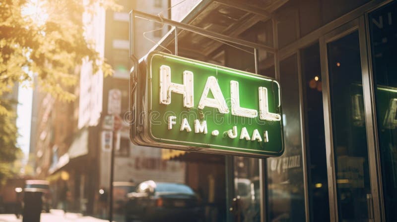 Green Neon Sign with White Letters on a Building Stock Illustration ...