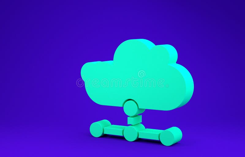 Green Network Cloud Connection Icon Isolated on Blue Background. Social ...