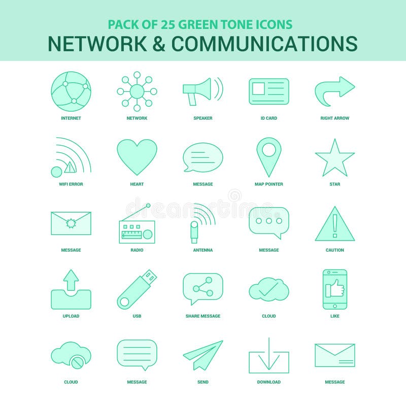 25 Green Network and Communication Icon Set Stock Vector - Illustration ...