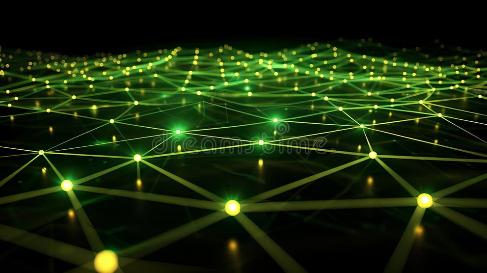 Green Network Connection Grid Abstract Background, Data Nodes and ...