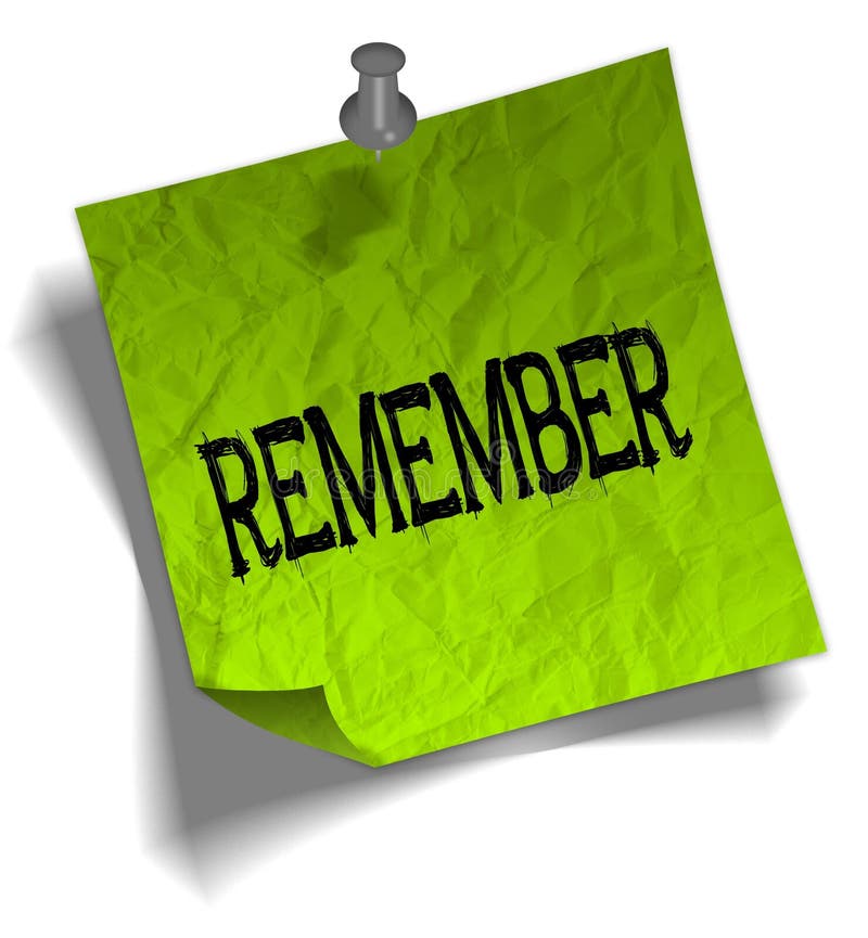 Green Note Paper with REMEMBER Message and Push Pin Illustration. Stock ...