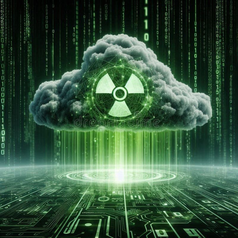 Green Nuclear Misinformation Cloud with Matrix Binary Code Illustration ...