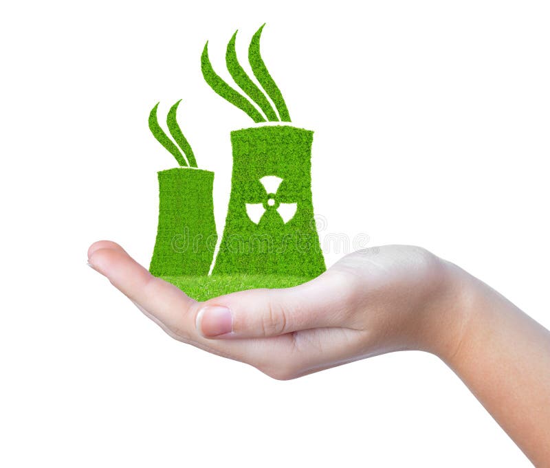 Green Nuclear Power Plant Icon in Hand Stock Photo - Image of ...