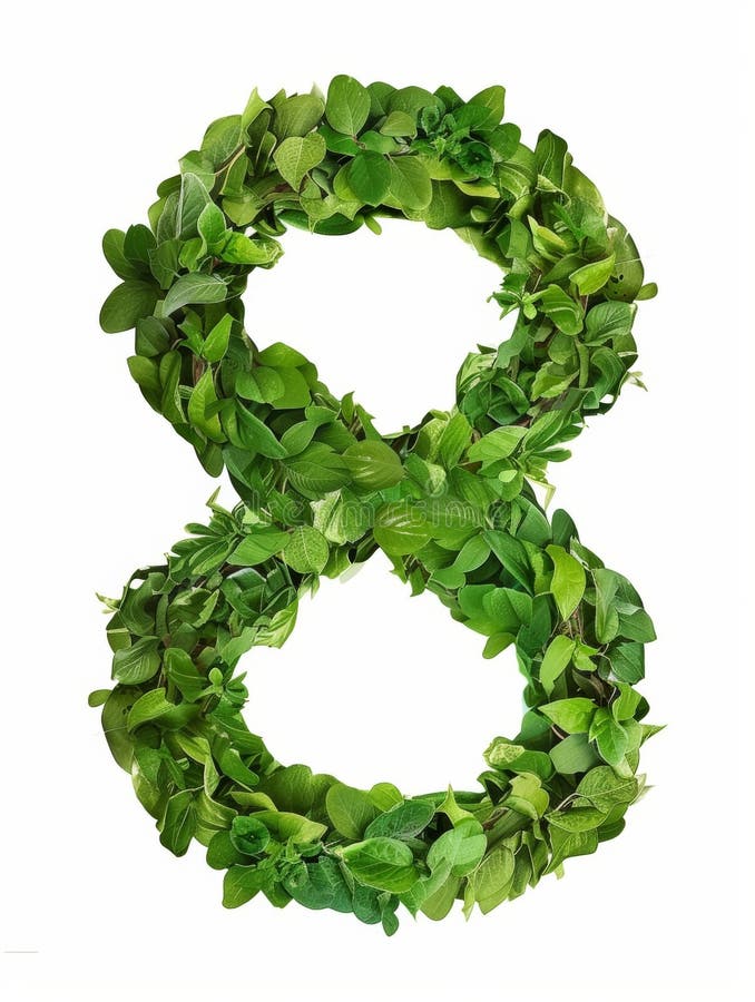 Green Number Eight Made from Lush Leaves on White Background Stock ...