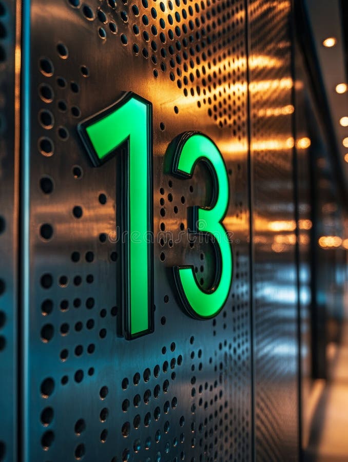 Green Number 13 on a Metallic Wall. Stock Image - Image of modern, sign ...