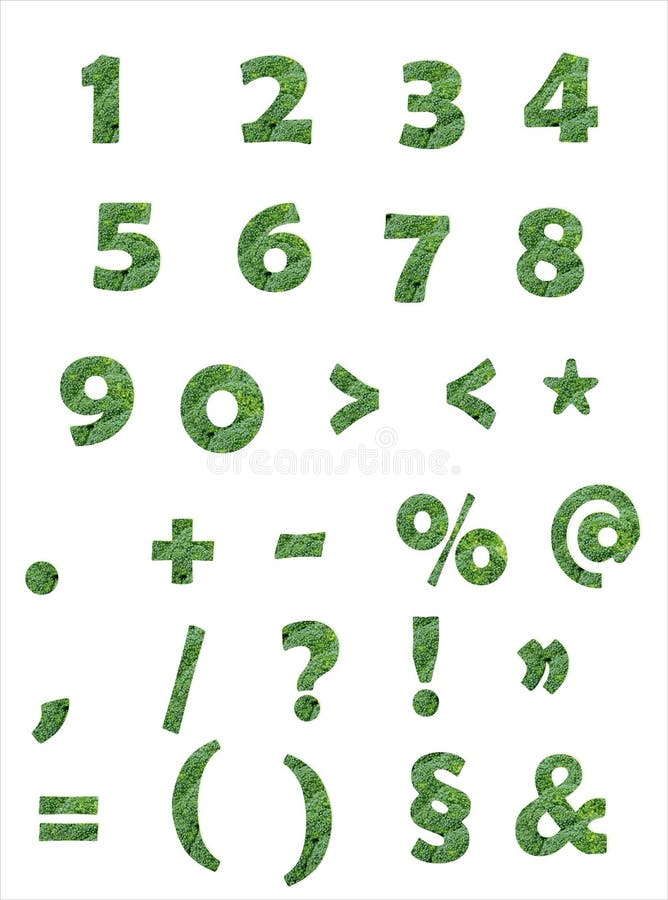 Green Numbers and Signs on White Background Stock Illustration ...