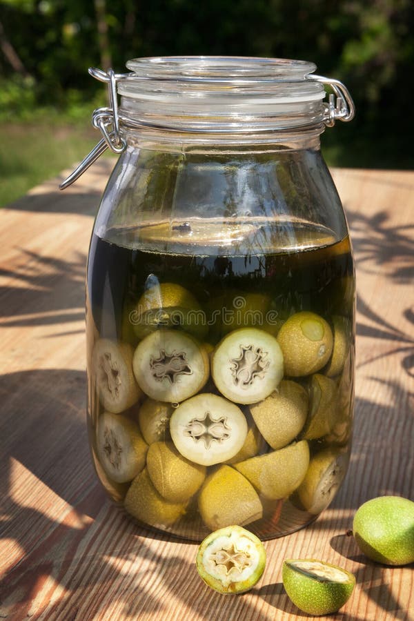 Green Nut Liqueur in the Table Stock Image - Image of closeup, autumn ...