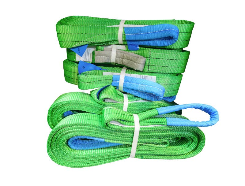 Green Nylon Soft Lifting Slings Stacked in Piles. Stock Image - Image ...