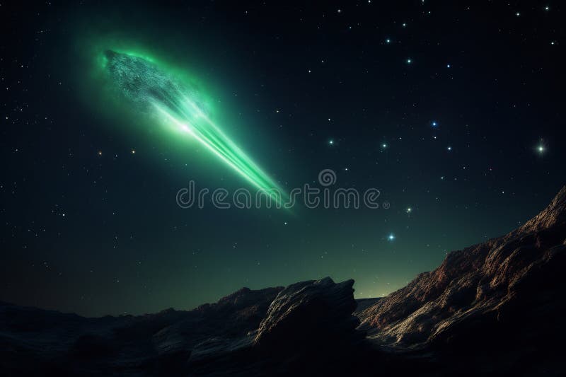 Green Object Flying through Night Sky Stock Image - Image of glowing ...