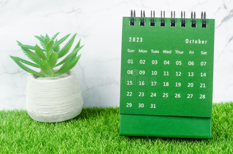 The Green October 2023 Monthly Desk Calendar for 2023 Year on Grass ...