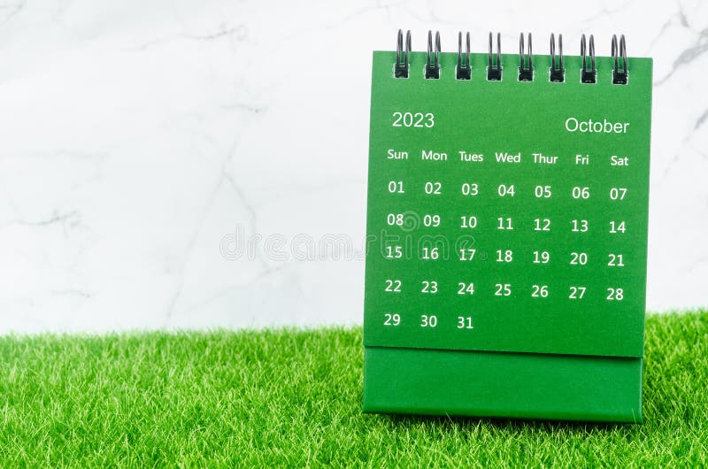 The Green October 2023 Monthly Desk Calendar for 2023 Year on Grass ...