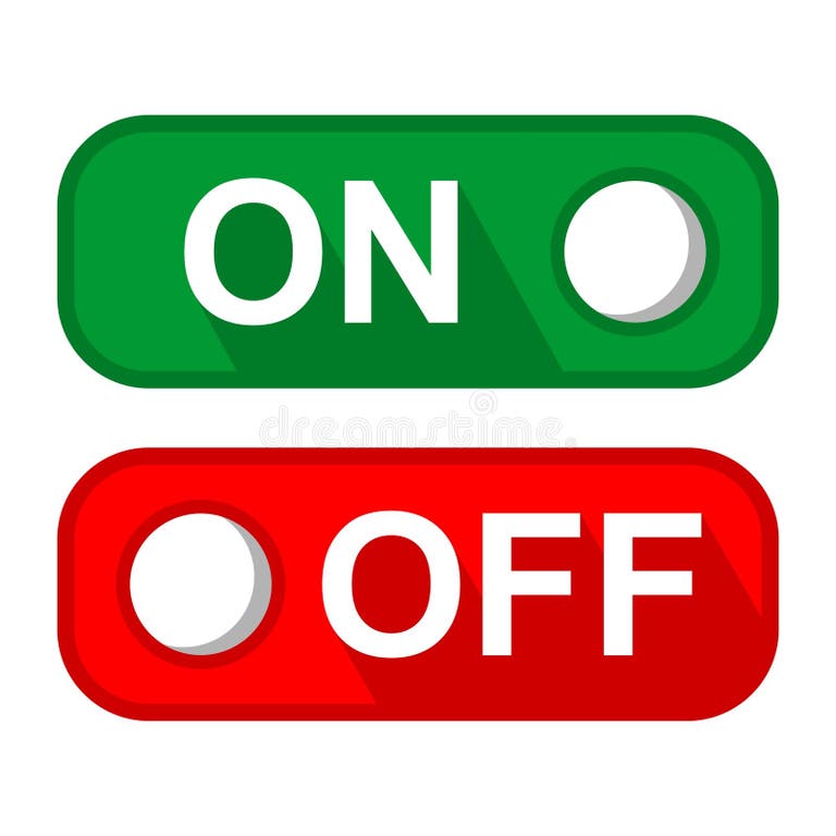 On (Green) and OFF (Red) Flat Style Toggle Button Icon in Rectangular ...