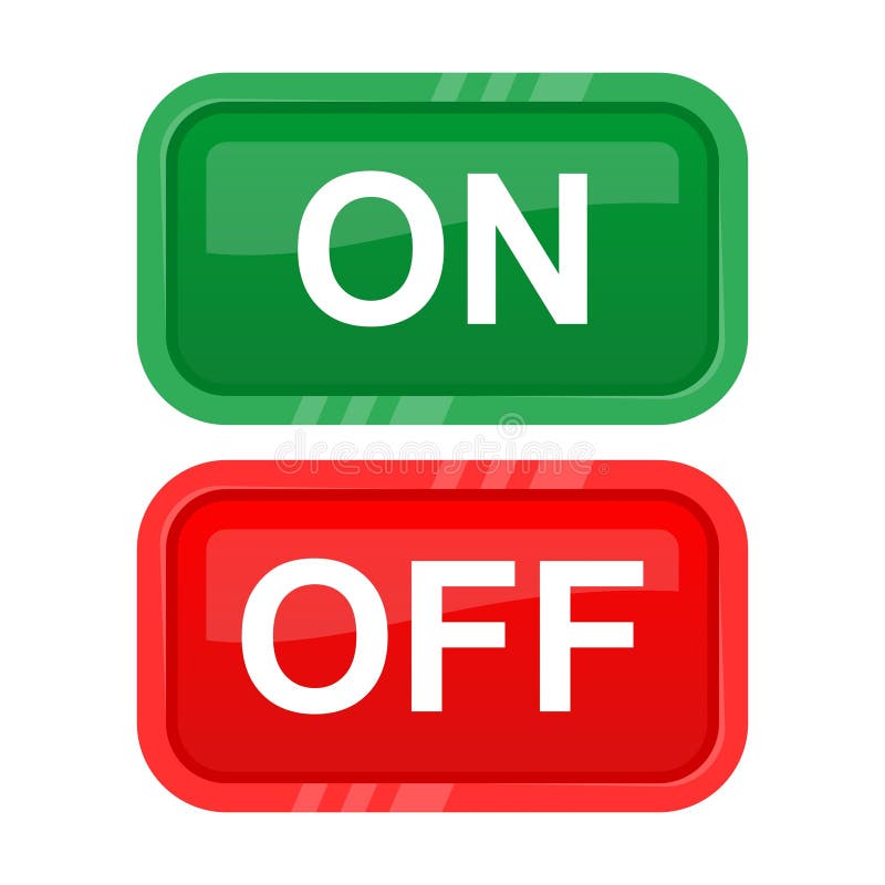 On (Green) and OFF (Red) Flat Style Toggle Button Icon in Rectangular ...