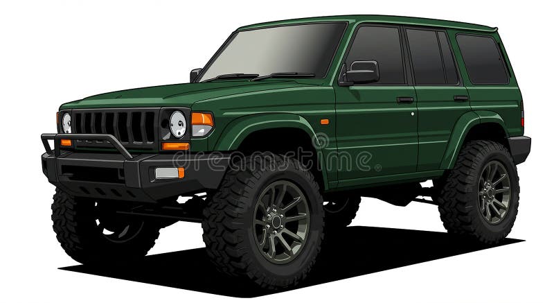 Green Off-road SUV Illustration with a Boxy Shape and Rugged Build ...