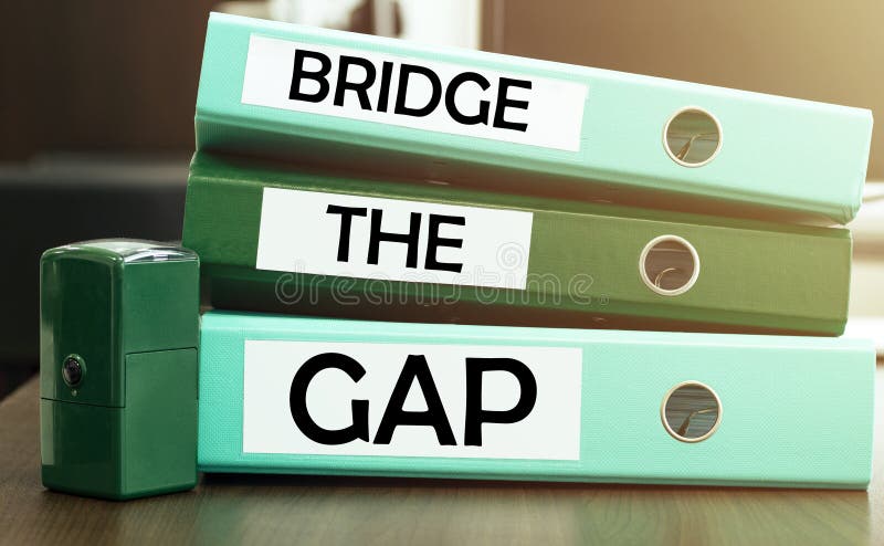 3 Green Office Folders with Text Bridge the Gap Stock Photo - Image of ...
