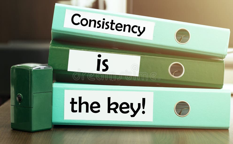 3 Green Office Folders with Text Consistency is the Key Stock Photo ...