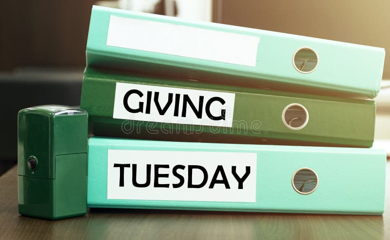 3 Green Office Folders with Text Giving Tuesday Stock Photo - Image of ...
