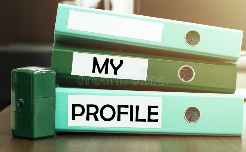 3 Green Office Folders with Text My Profile Stock Image - Image of ...