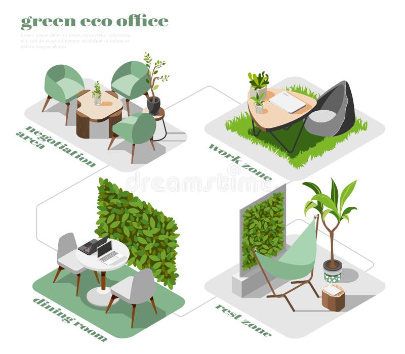 Green Office Isometric Icon Set Stock Vector - Illustration of ...