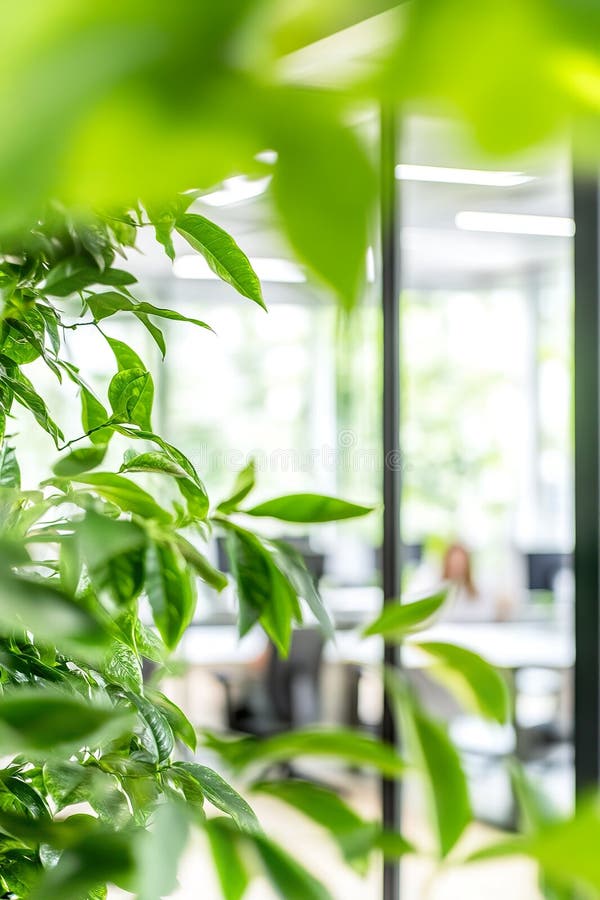 Green Office Space with Indoor Plants Enhancing Modern Work Environment ...