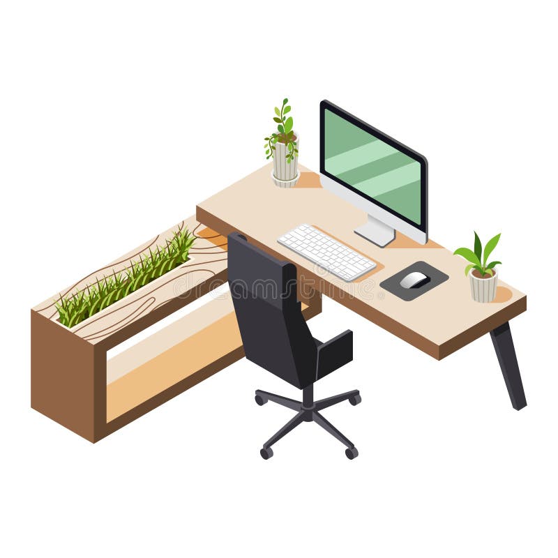 Green Office Workspace Composition Stock Vector - Illustration of decor ...