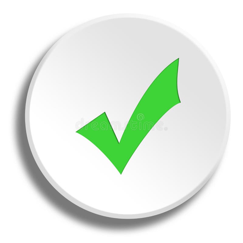 Green Ok in Round White Button with Shadow Stock Illustration ...
