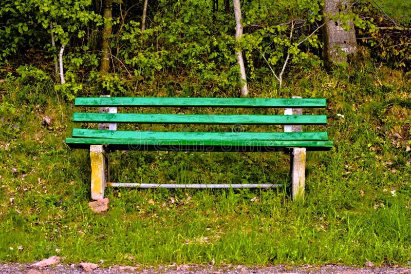Green Old Lonely Park Bench in Nature Stock Image - Image of parkbench ...