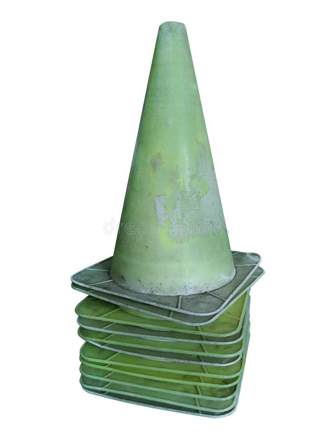 Green Old Traffic Cone Isolated on White Backgroud Stock Image - Image ...