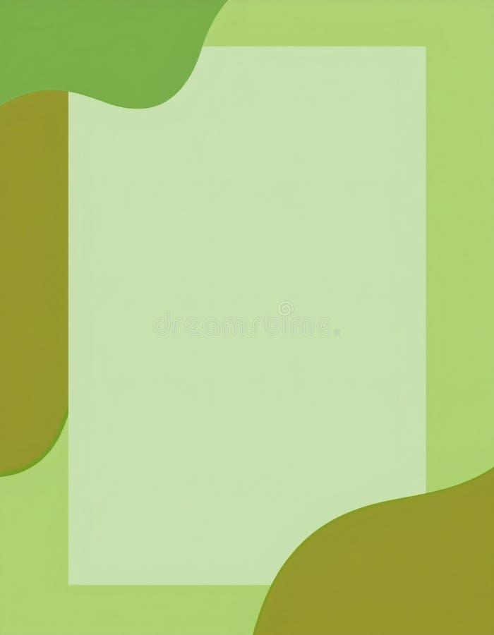 Green and Olive Abstract Poster with Wavy Shapes and Central Rectangle ...