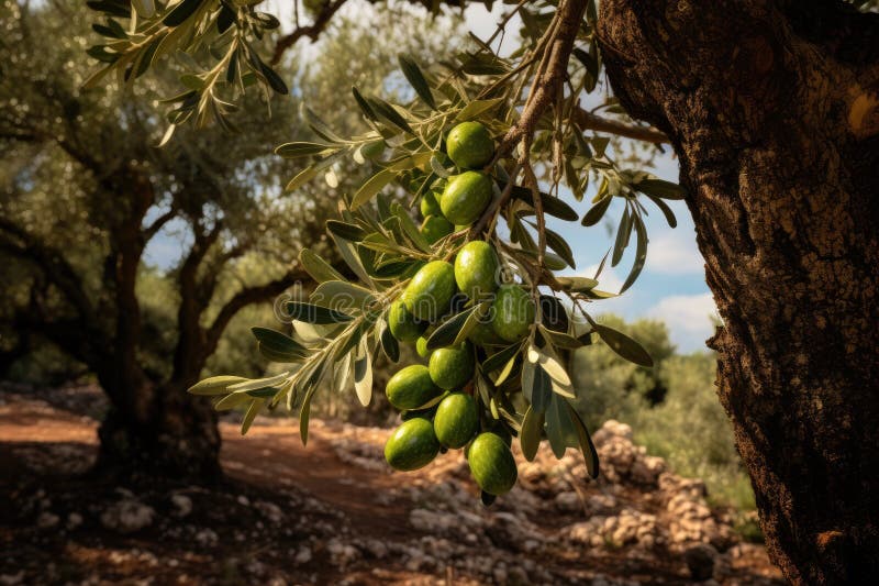 Olive Tree with Ripe Green Olives. Olive Grove in Cyprus Stock ...