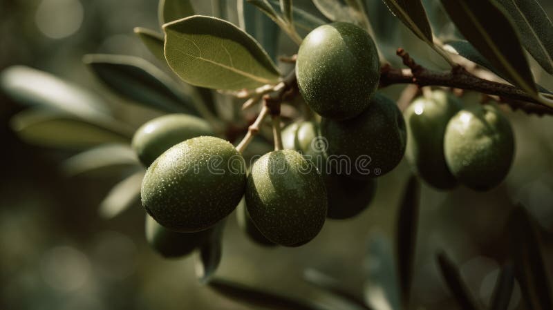 Green Olive Tree Close Up. Generative AI Stock Illustration ...