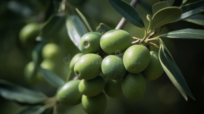 Green Olive Tree Close Up. Generative AI Stock Illustration ...
