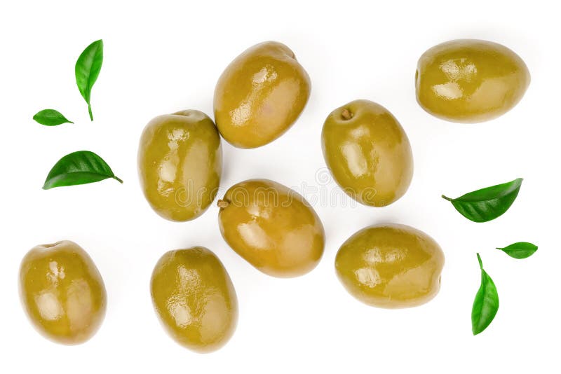 Green Olives with Leaves Isolated on a White Background with Full Depth ...