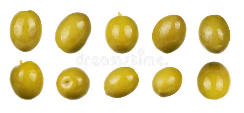 Green Olives Isolated on White. Collection Stock Photo - Image of ...